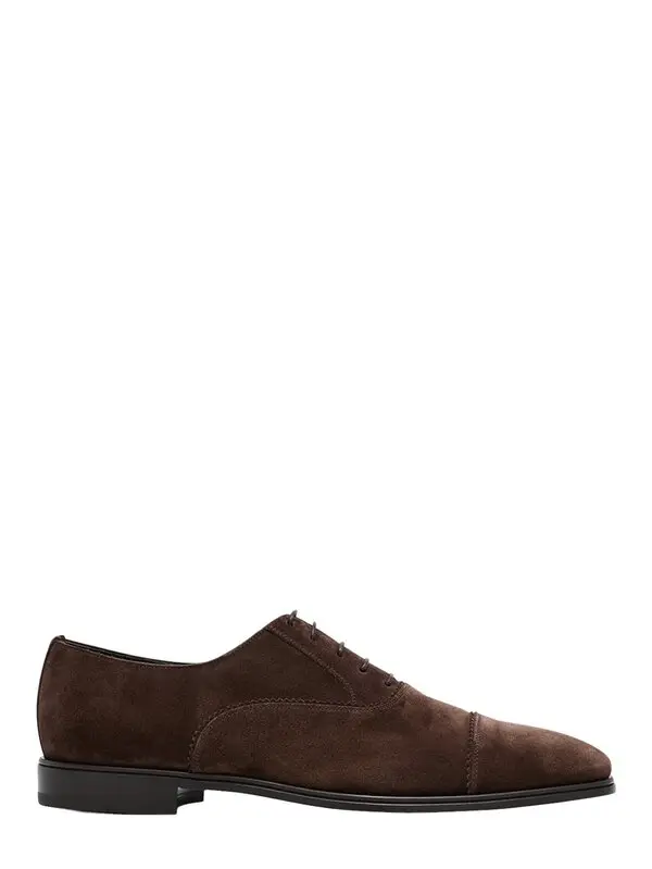 FERRAGAMO Boston Suede Cap Toe Oxford Shoes - Dark Brown