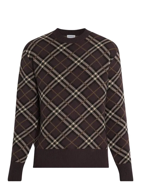 Burberry Check Wool And Cashmere Crewneck Sweater - Truffle Ip
