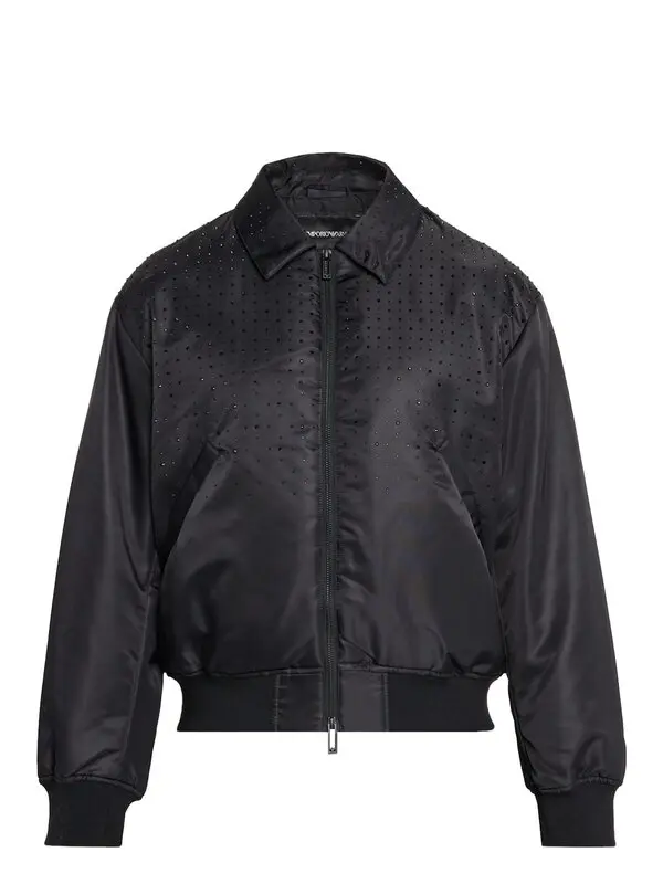Emporio Armani Rhinestone Embellished Satin Bomber Jacket - Black
