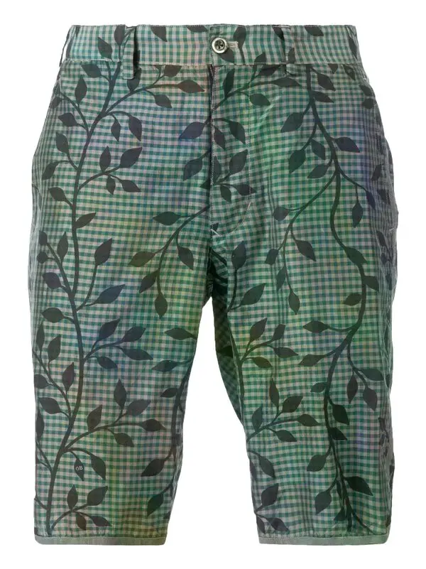 08sircus Gingham And Floral Print Shorts - Green