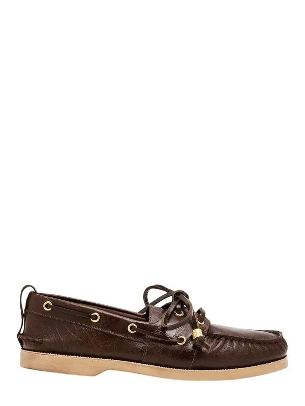Golden Goose Leather Moc-toe Boat Shoes - Dark Brown