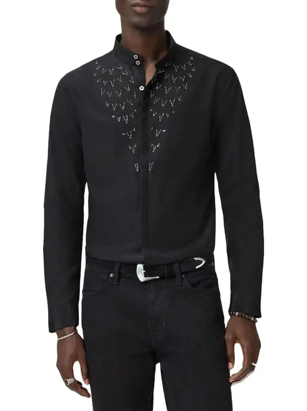 John Varvatos Apos;s Lex Silk And Wool Rhinestone-embellished Button-down Shirt - Black