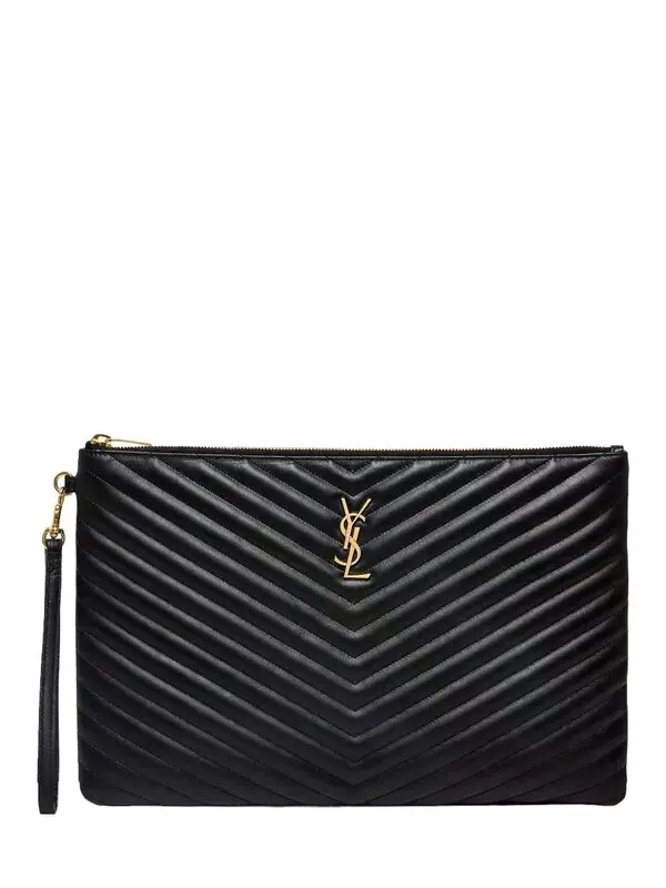 Saint Laurent Cassandre Matelassé Logo-plaque Clutch Bag - Black