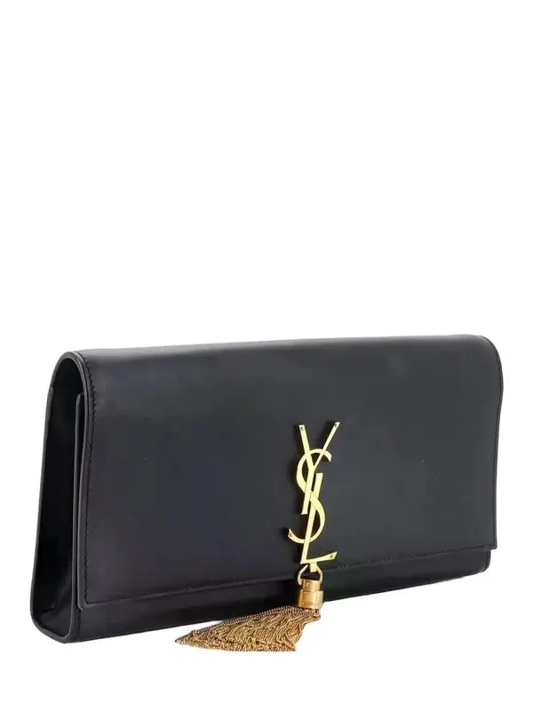 Saint Laurent Classic Monogram Tassel Leather Long Clutch Bag - Black
