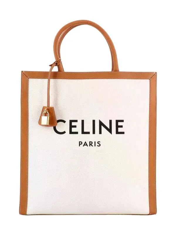 Celine Vertical Cabas Canvas And Leather Large Tote Bag - Neutrals