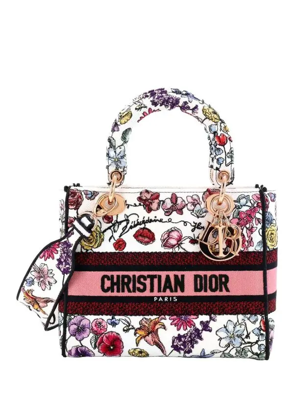 Dior Lady D-lite Bag Embroidered Canvas Medium Satchel - Multicolour