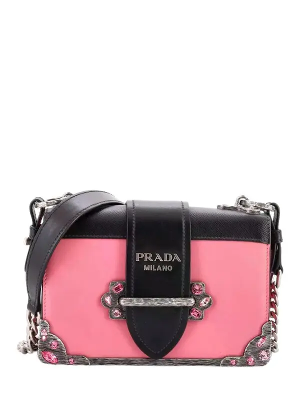 Prada Cahier Chain City Calf And Saffiano Crossbody Bag - Black