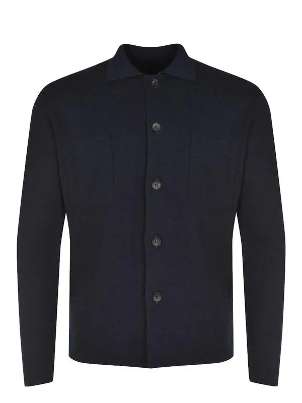 FILIPPO DE LAURENTIIS Wool Cardigan With Shirt Collar - Blue