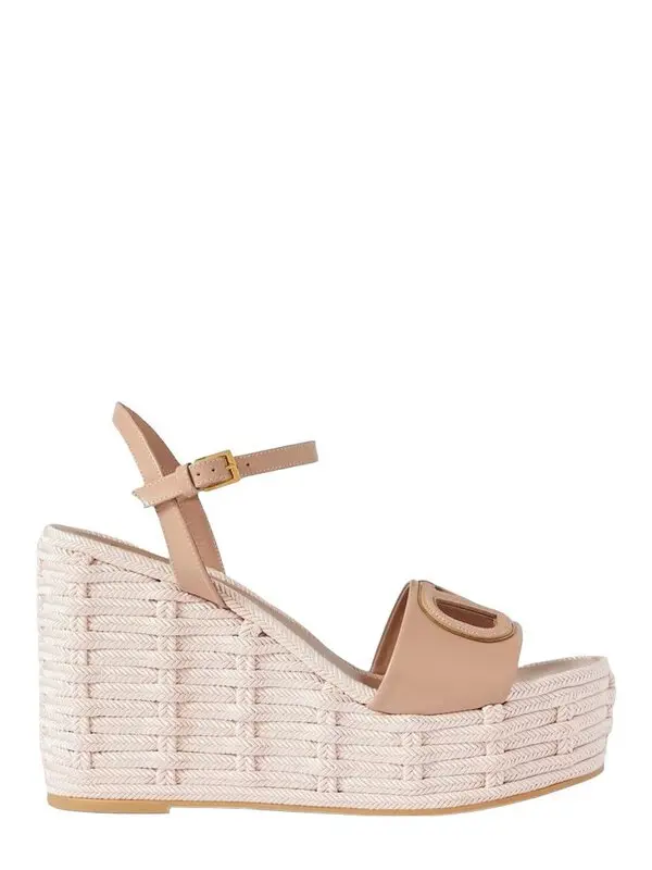 Valentino Garavani Vlogo Cut-out Leather Wedge Sandals - Rose