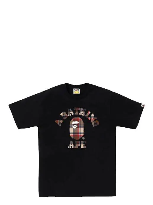 A BATHING APE Check College Tee Shirt - Black/red