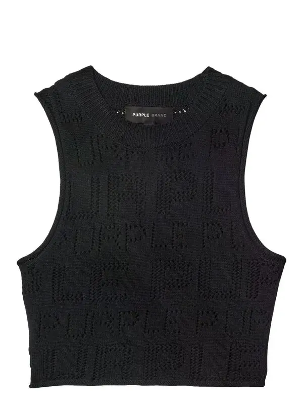 PURPLE BRAND Logo-perforated Top - Black
