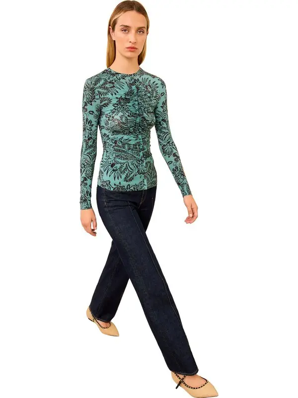 Ulla Johnson Asha Ruched Long Sleeve Top - Ocean Flora