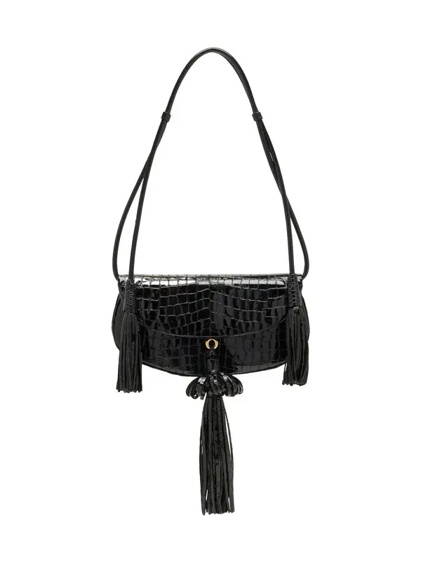 Ulla Johnson Paloma Tassel Flap Bag - Embossed Noir