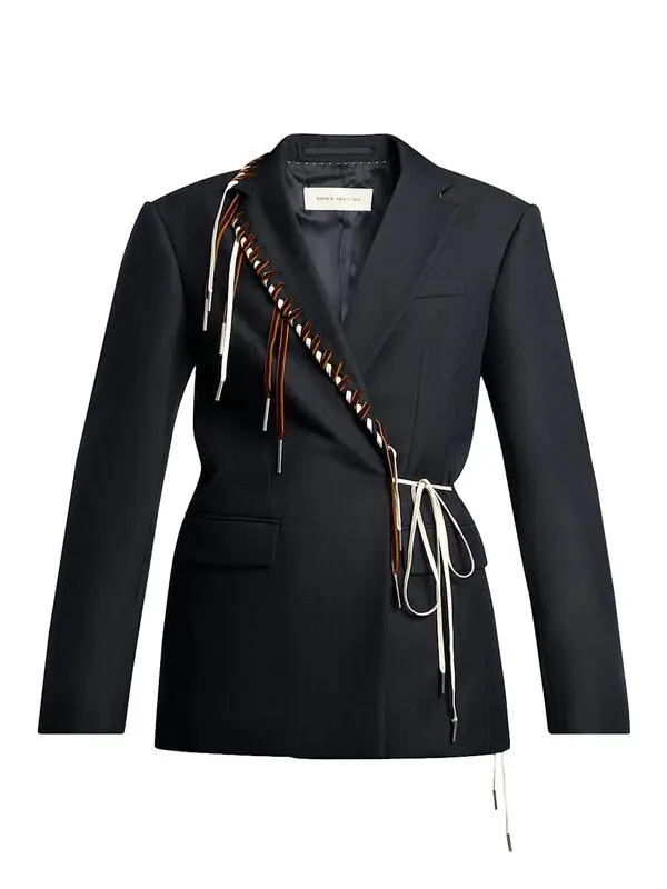 Dries Van Noten Baftan Laced Wrap Blazer - Navy