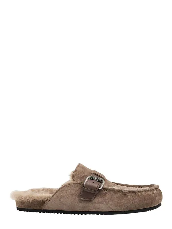 Brunello Cucinelli Suede Shearling-lined Mules - Brown