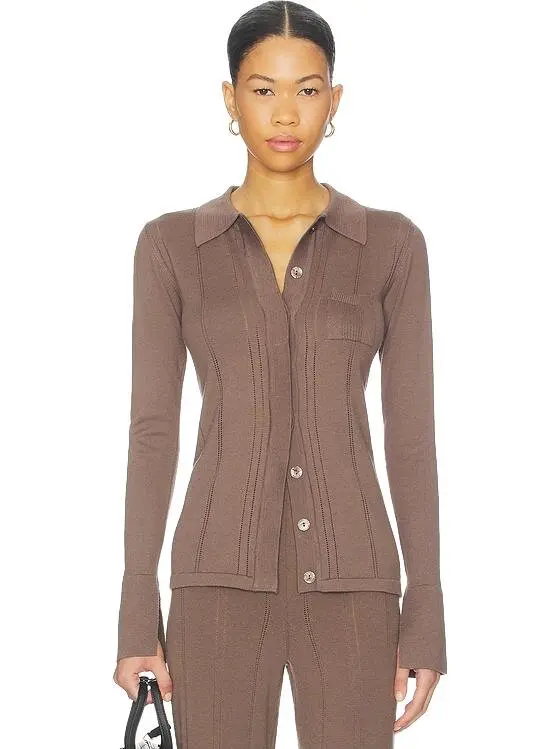 Remain Birger Christensen Light Knit Cardigan With Pinhole Detail - Brown
