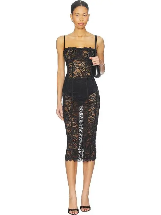 MORE TO COME Esme Corset Midi Dress - Black