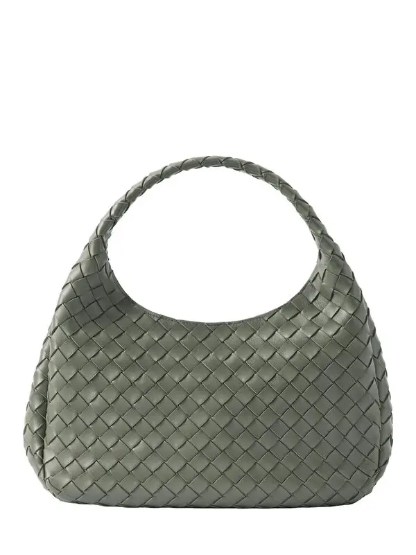 Bottega Veneta Campana Intrecciato Leather Shoulder Bag - Green