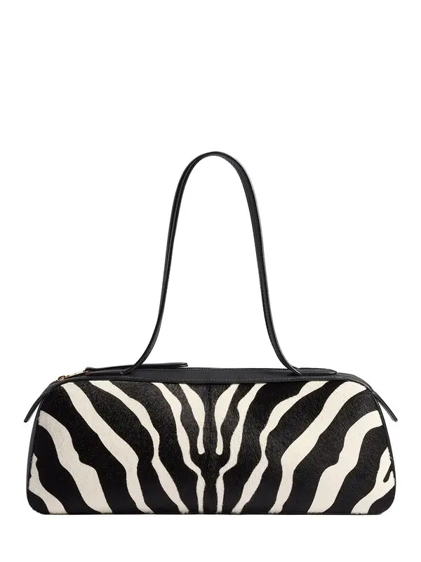 Khaite Simona Shoulder Bag In Zebra Print Haircalf - Black / White