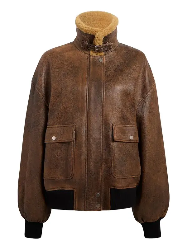 Khaite Sandor Distressed Leather Jacket - Dark Brown