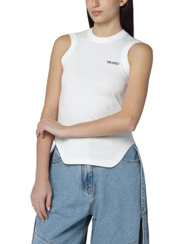 Attico Crewneck Tank Top With Shaped Hem - White