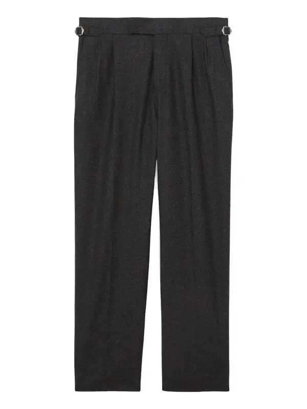 REISS Naples Wool-blend Flannel Wide-leg Trousers - Charcoal Grey