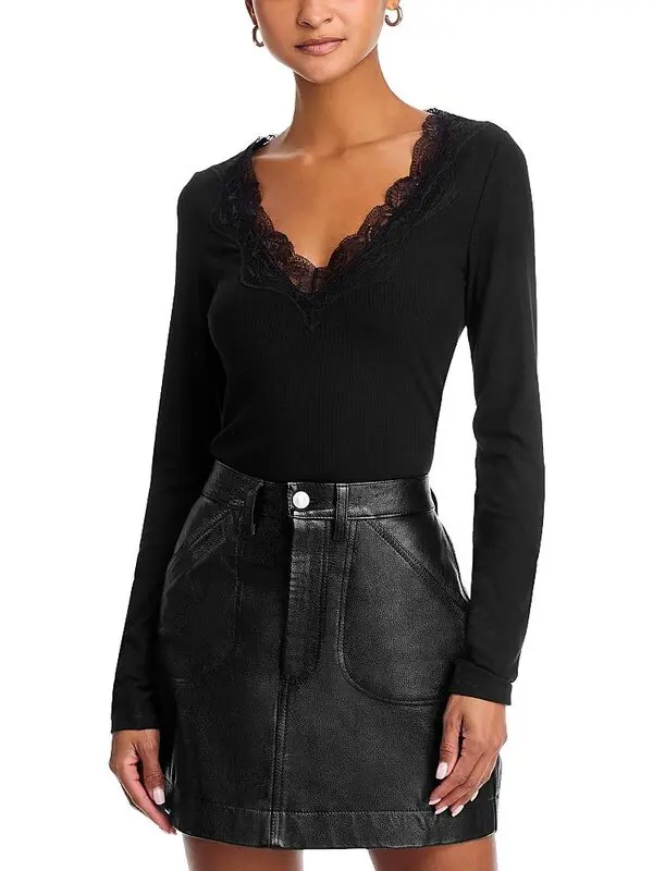 RE/DONE Lace V-neck Long-sleeve Top - Black