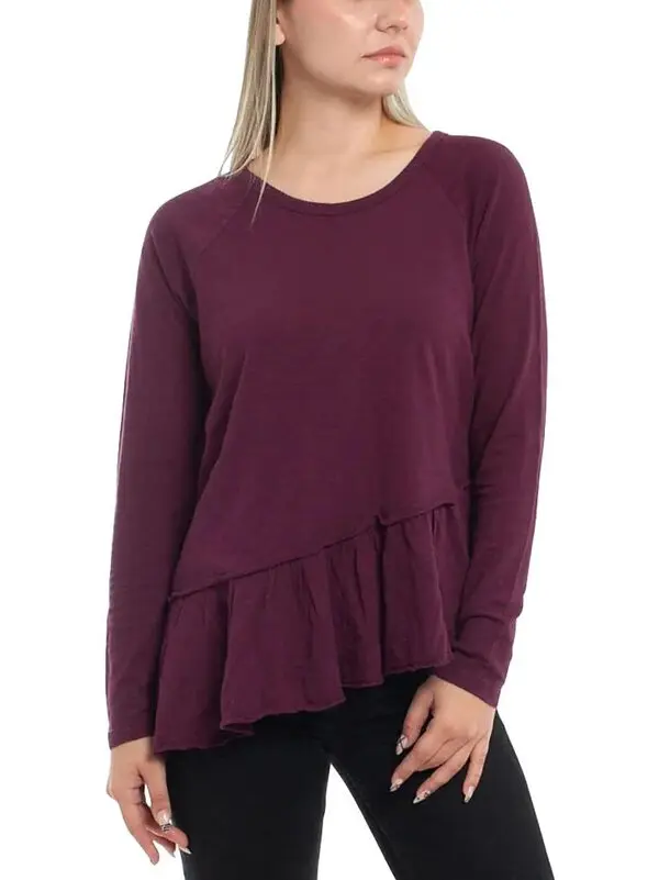 WILT CLOTHING Raglan Asymmetric Peplum Hem Tee - Dark Fig