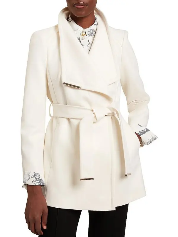 Ted Baker London Wool Blend Wrap Coat With Shawl Collar And Belted Detail - Ivory