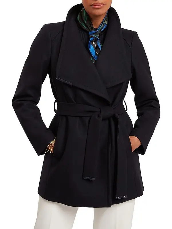 Ted Baker London Rosess Wool Blend Wrap Coat - Navy