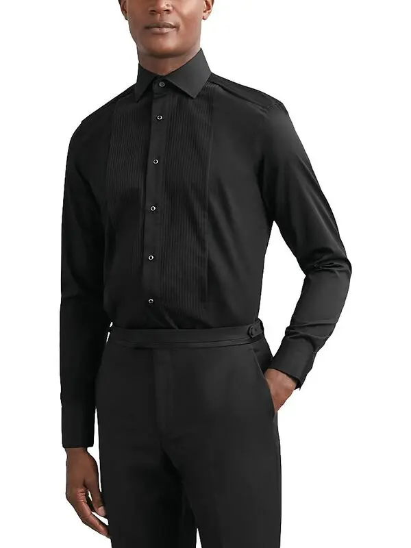 REISS Cotton Slim Fit Long Sleeve Dinner Shirt - Black