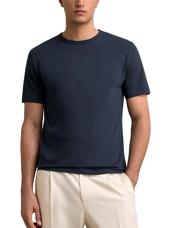 REISS Plain Stretch Cotton Tee - Navy