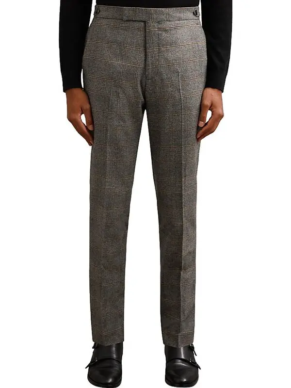 REISS Prince Of Wales Check Pants - Charcoal Grey