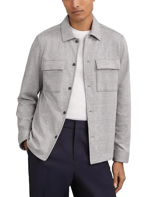 REISS Jersey Check Twin Pocket Jacket - Soft Grey
