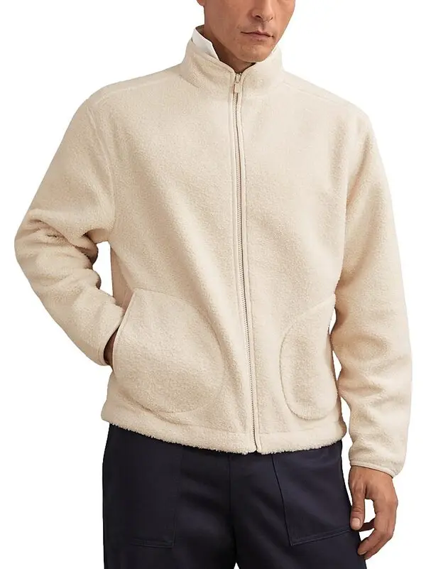 REISS Zip Through Fleece Jacket - Ecru