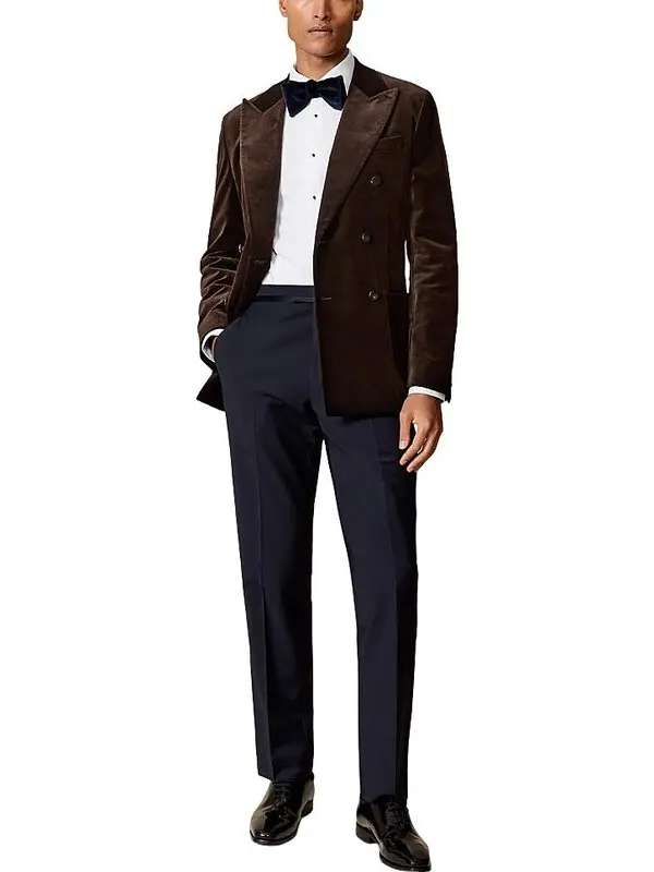 REISS Double Breasted Peak Velvet Blazer - Chocolate