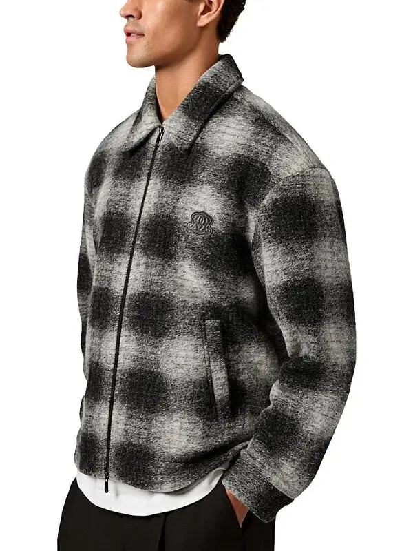 REISS Brushed Check Embroidered Jacket - Black/white
