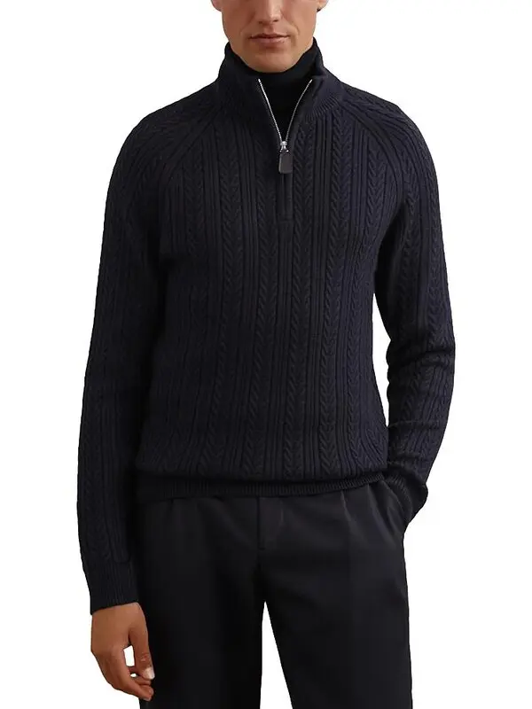 REISS Half Zip Funnel Sweater - Navy