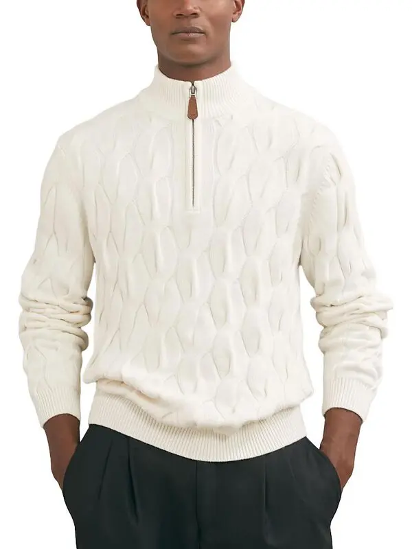REISS Quarter Zip Funnel Neck Sweater - Winter White