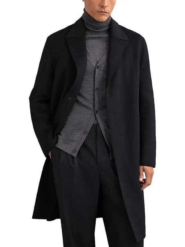REISS Wool Blend Overcoat - Navy