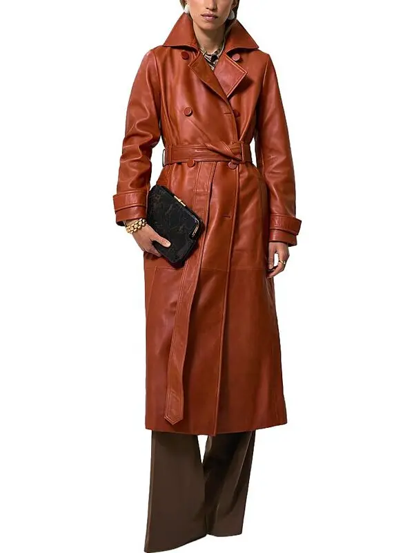 REISS Leather Trench Coat - Tan