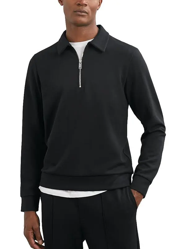 REISS Interlock Half Zip Sweater - Navy Blue