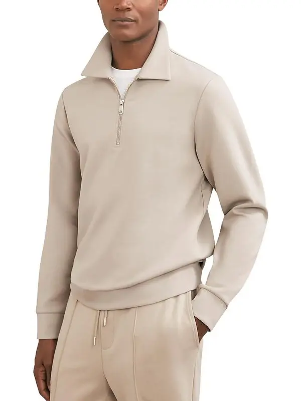 REISS Interlock Half Zip Sweater - Stone