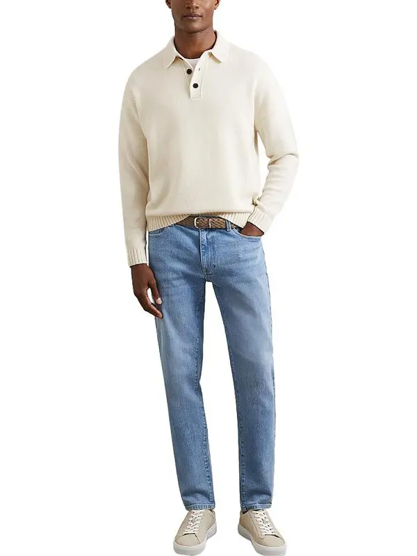 REISS Relaxed Fit Half Button Sweater - Off White