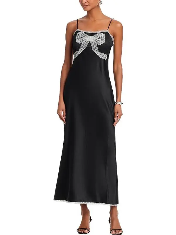 LoveShackFancy Isolie Lace Bow Crepe Maxi Dress - Black