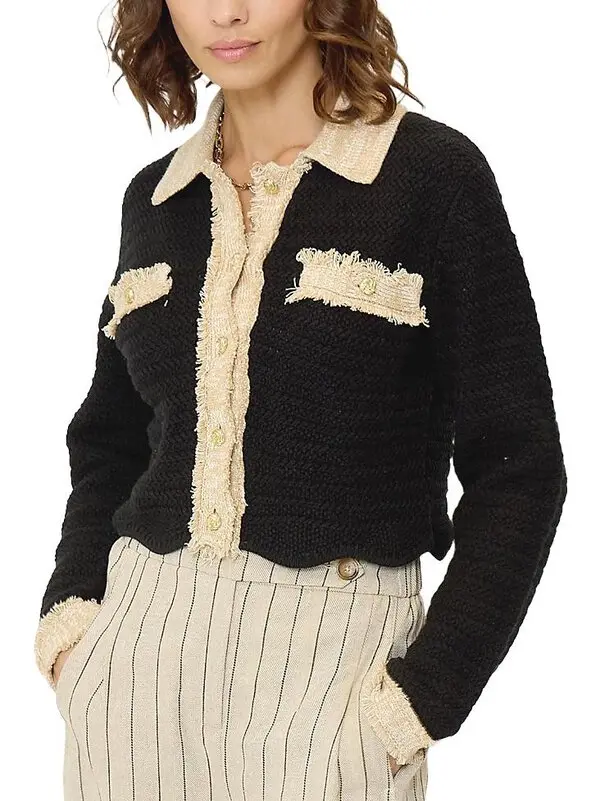 Central Park West Scallop Edge Sweater - Black-tan