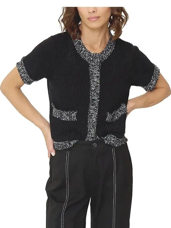 Central Park West Maribel Frayed Edge Tweed Tee - Black