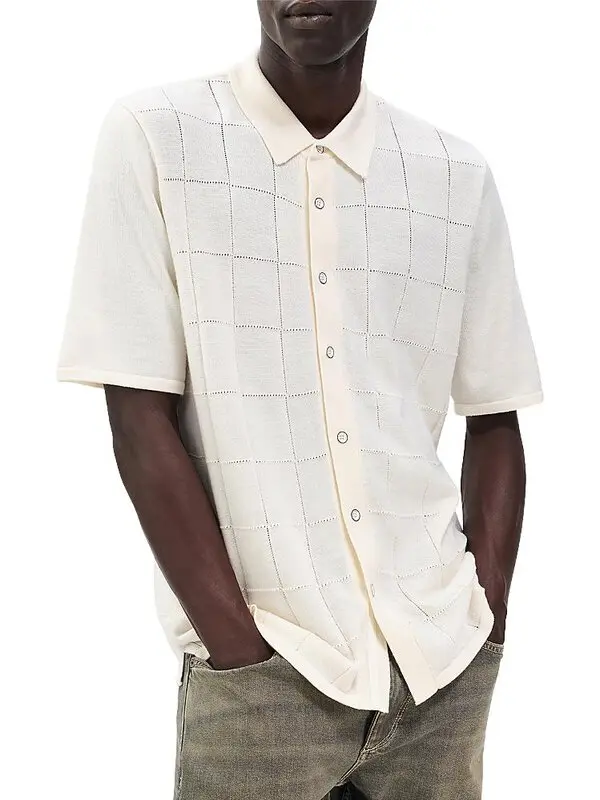 Rag & Bone Dalton Window Pane Short Sleeve Shirt - Ivory