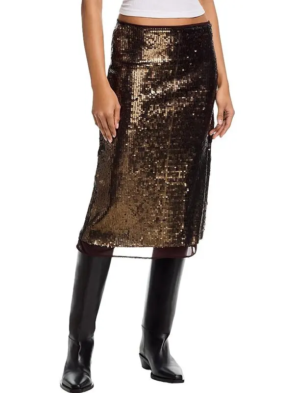 Rag & Bone Lucy Sequin Skirt - Coffee