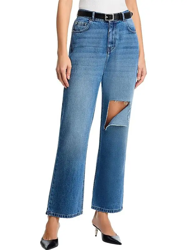 Rokh Ripped Straight Denim Jeans - Deep Blue